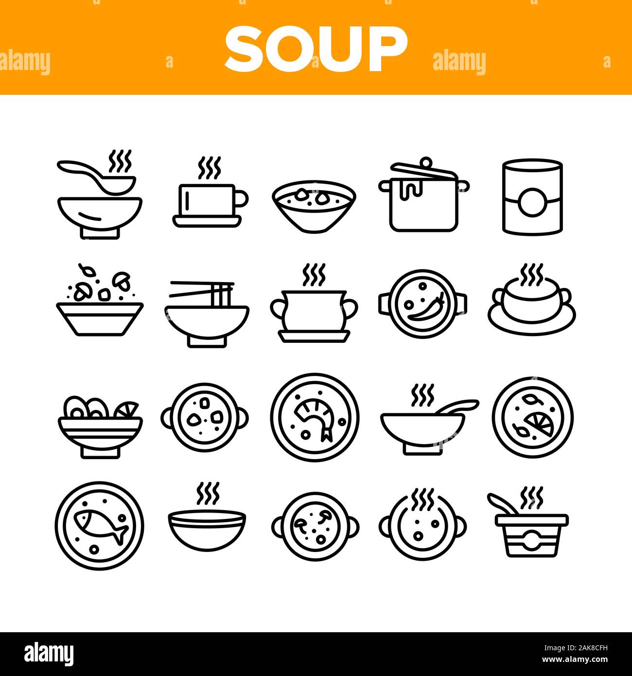 Soup Different Recipe Collection Icons Set Vector Stock Vector Image ...