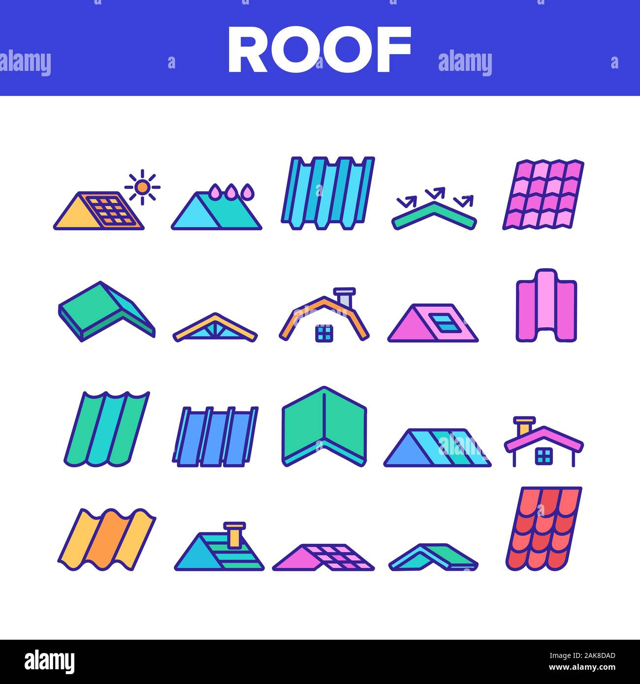 Roof Construction Collection Icons Set Vector Stock Vector Image & Art ...