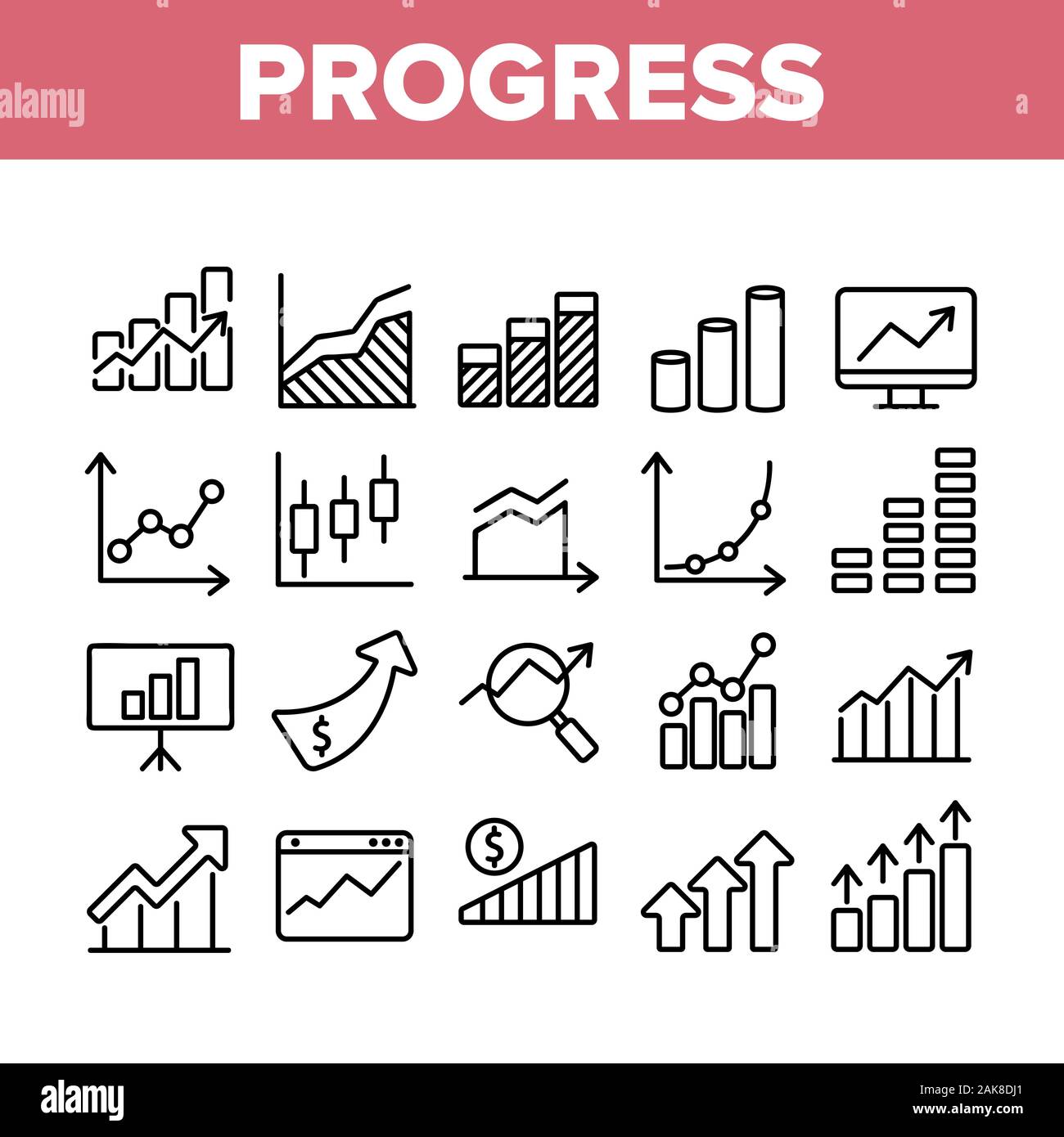Progress Grow Graphs Collection Icons Set Vector Stock Vector Image ...