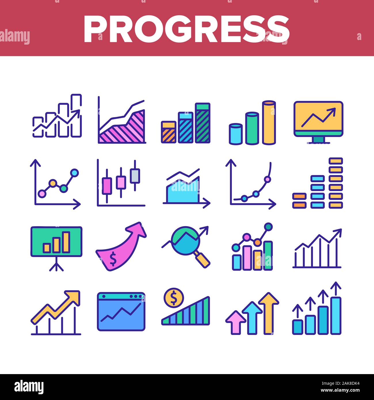 Progress Grow Graphs Collection Icons Set Vector Stock Vector Image ...