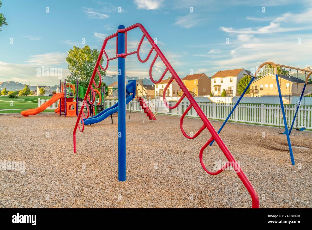 Fun playground for children with colorful slides swings and climbing ...