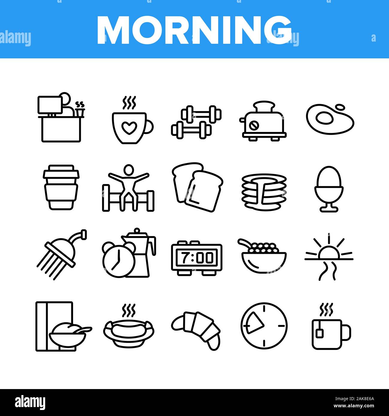 Morning Food And Tools Collection Icons Set Vector Stock Vector Image ...