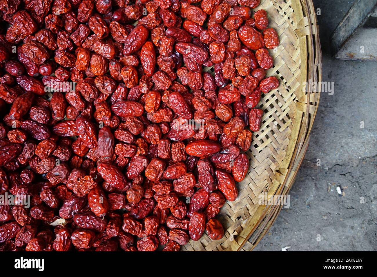 Group stacks of traditional Chinese medicine, dried red dates Stock ...
