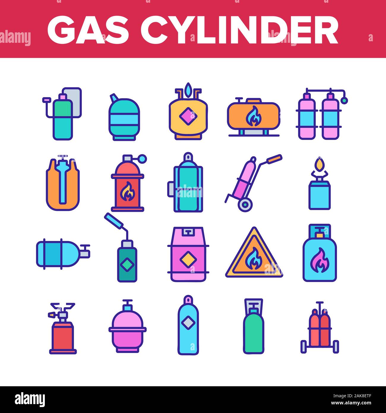 Gas Cylinder Equipment Collection Icons Set Vector Stock Vector Image ...