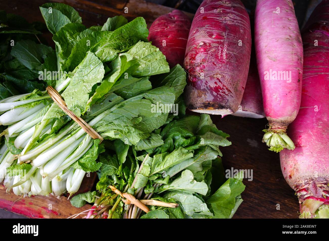 Fresh vegetables and fruits at local market in Hunan, China Stock Photo ...