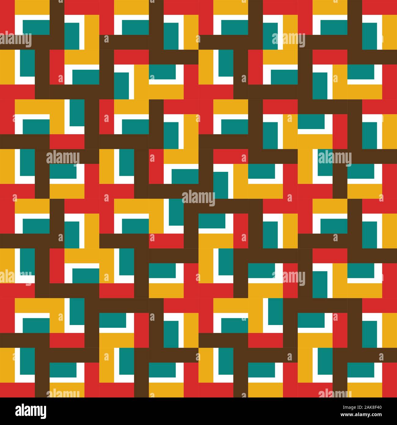 Geometric pattern with colorful squares and maze-like structure Stock ...