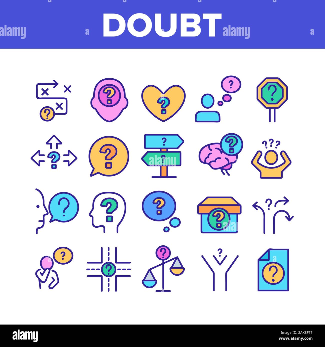 Doubt And Confusion Collection Icons Set Vector Stock Vector Image ...
