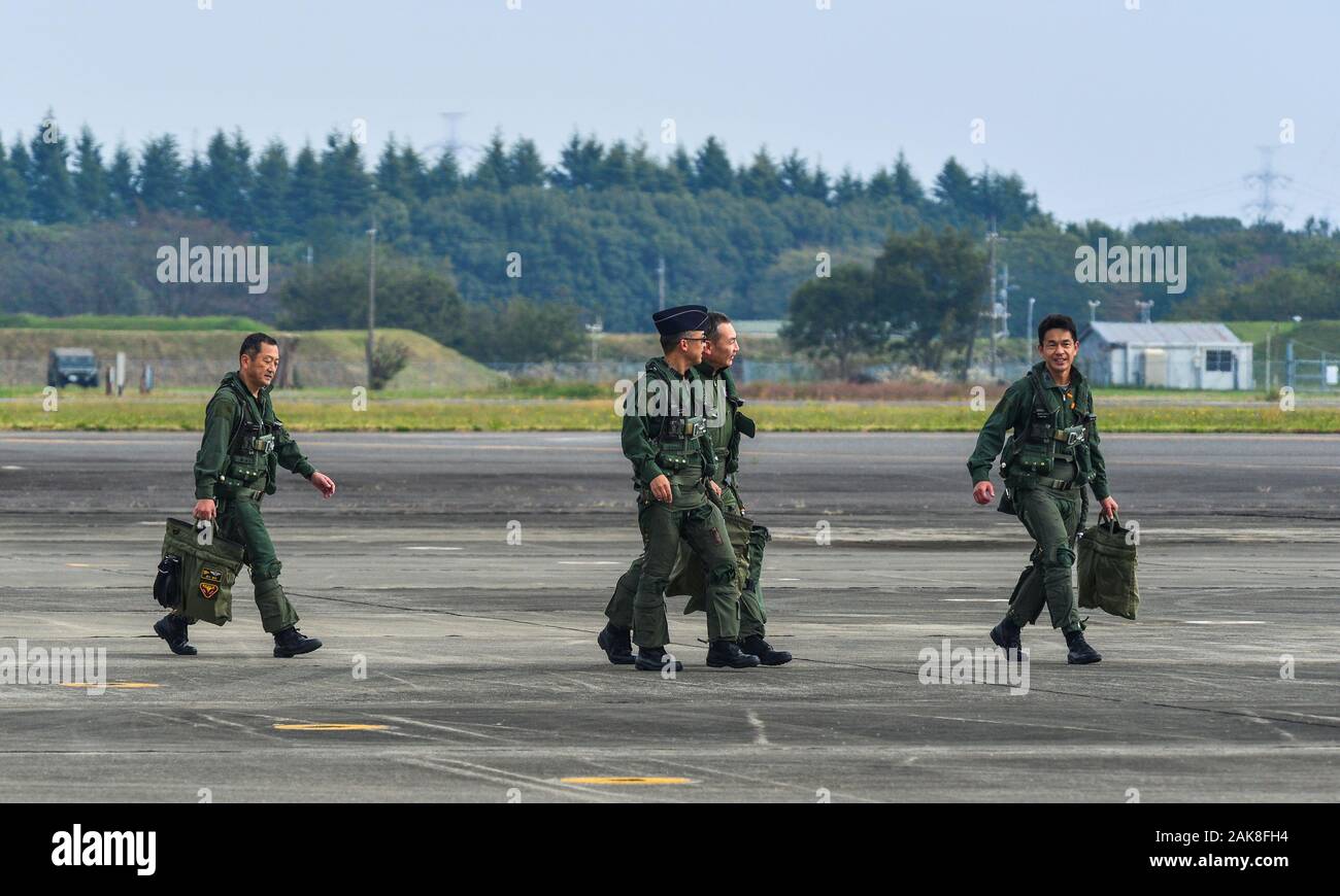 Saitama, Japan - Nov 3, 2019. Pilots of Japan Air Self Defense Force ...