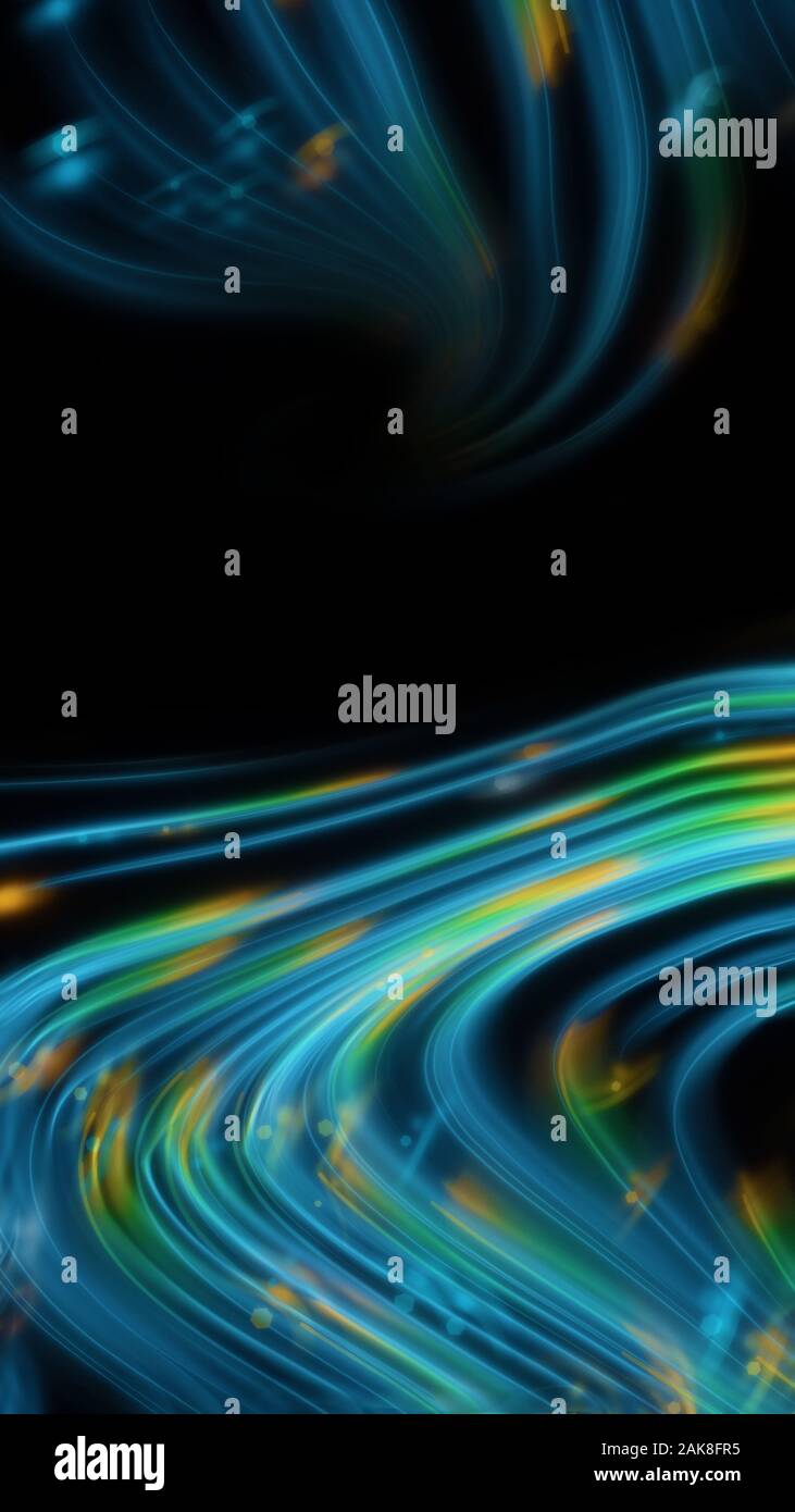 Neon glowing twisted cosmic lines in the space. Beautiful swirls ...