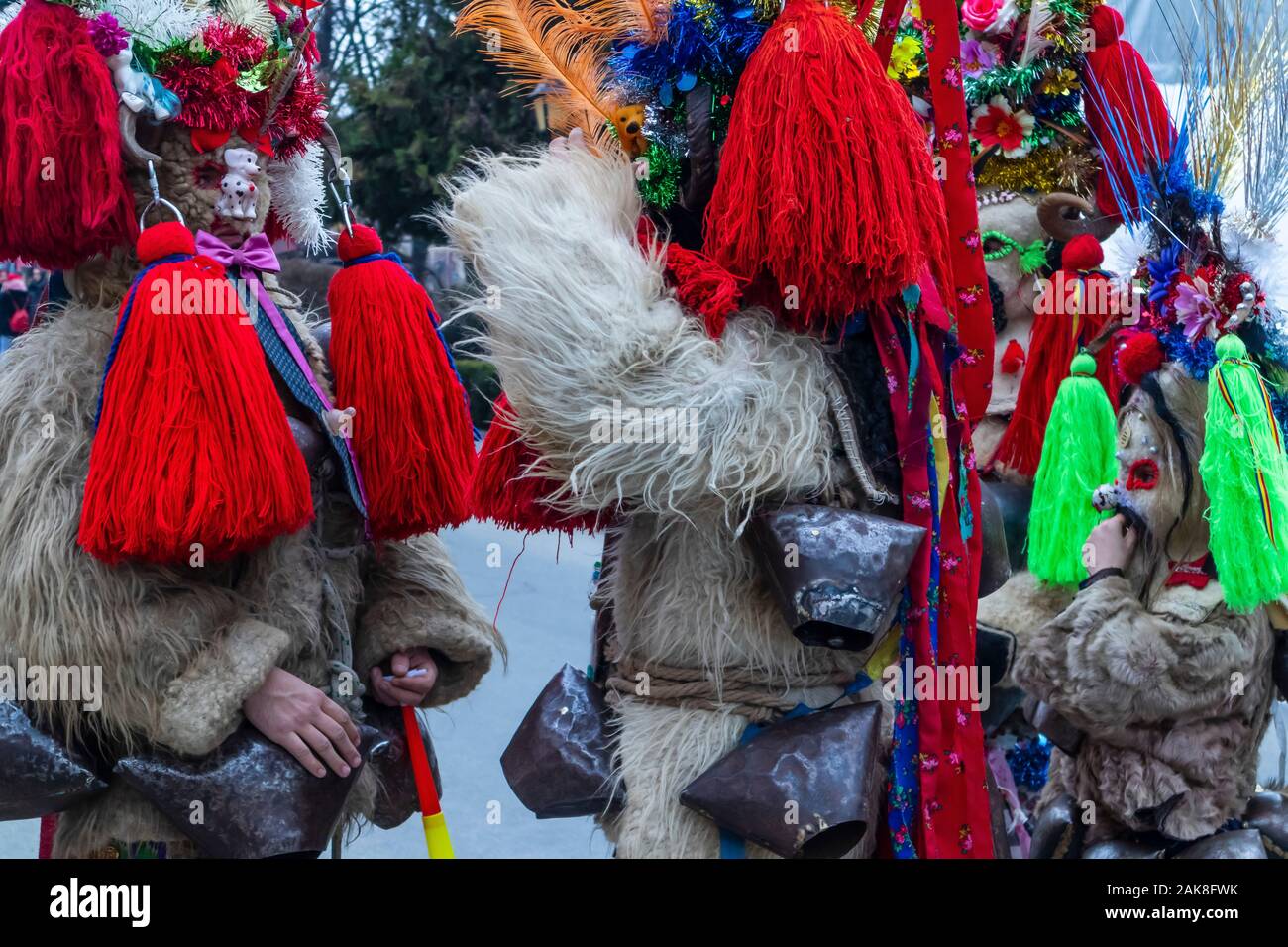 Christmas carols and games with masks. Big carnival parade, hundreds of ...