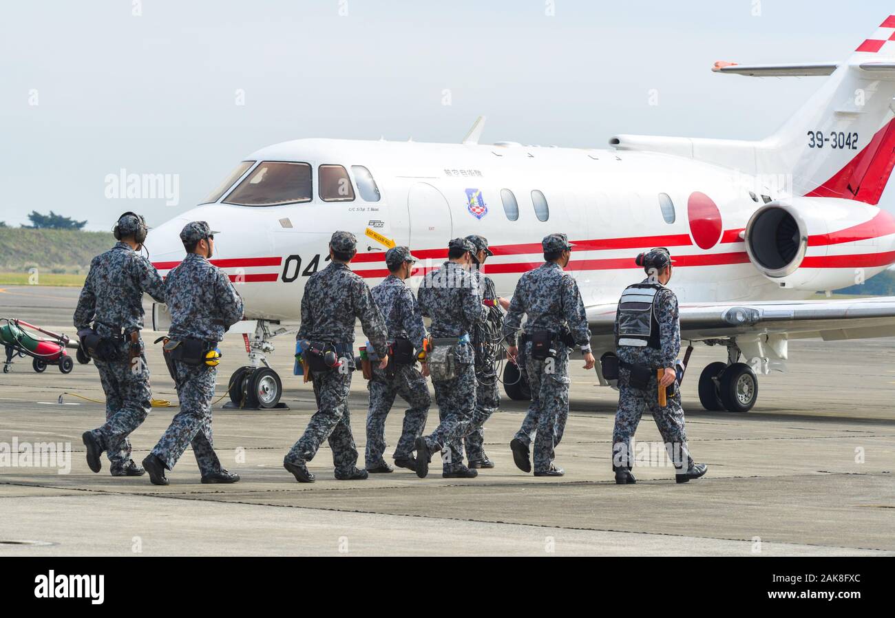 Saitama, Japan - Nov 3, 2019. Air crew of Japan Air Self Defense Force ...