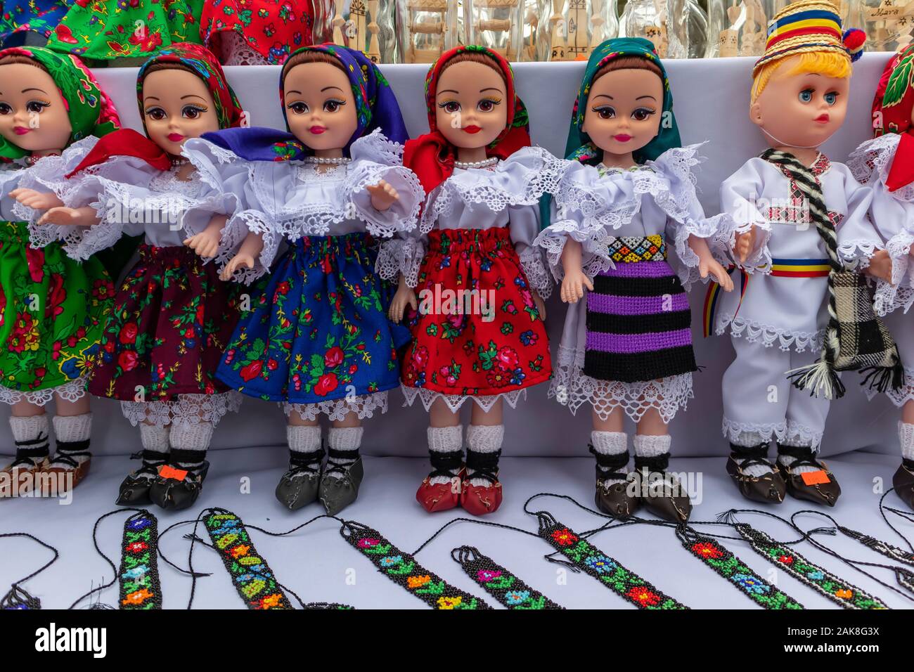 Romanian handmade puppets with traditional folk costumes from Maramures ...