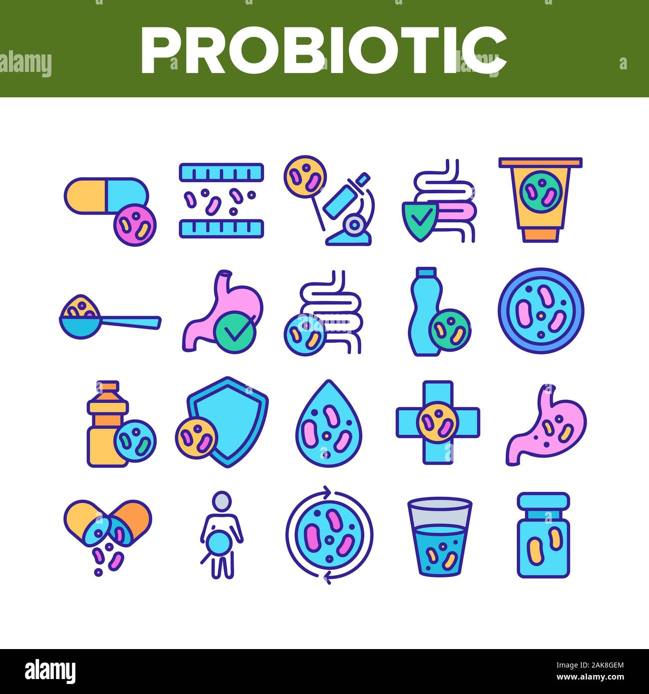Probiotic Bacteria Collection Icons Set Vector Stock Vector Image & Art ...