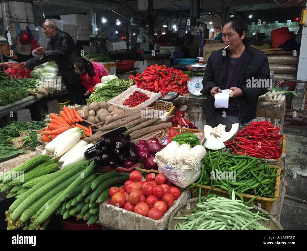 Chengdu, China - Nov 2, 2015. Fresh vegetables and fruits at local ...