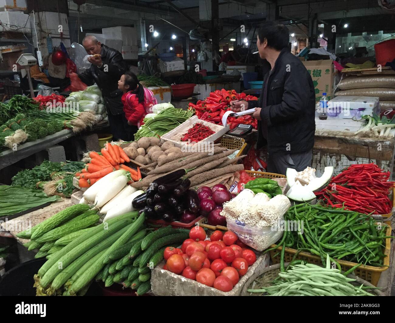 Chengdu, China - Nov 2, 2015. Fresh vegetables and fruits at local ...