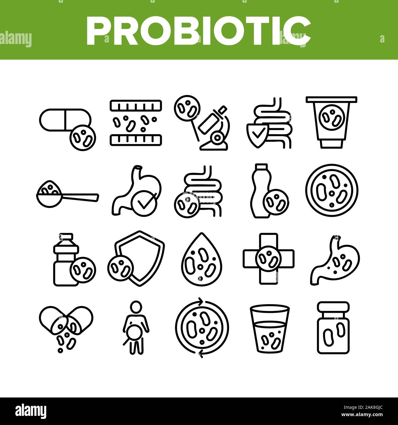 Probiotic Bacteria Collection Icons Set Vector Stock Vector Image And Art