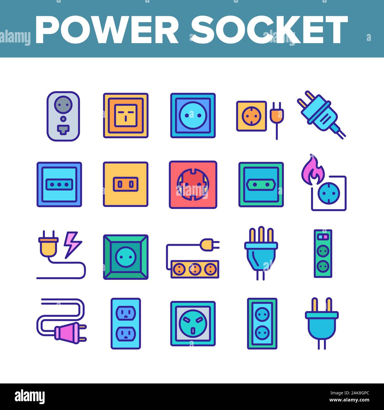 Electric Power Socket Collection Icons Set Vector Stock Vector Image ...