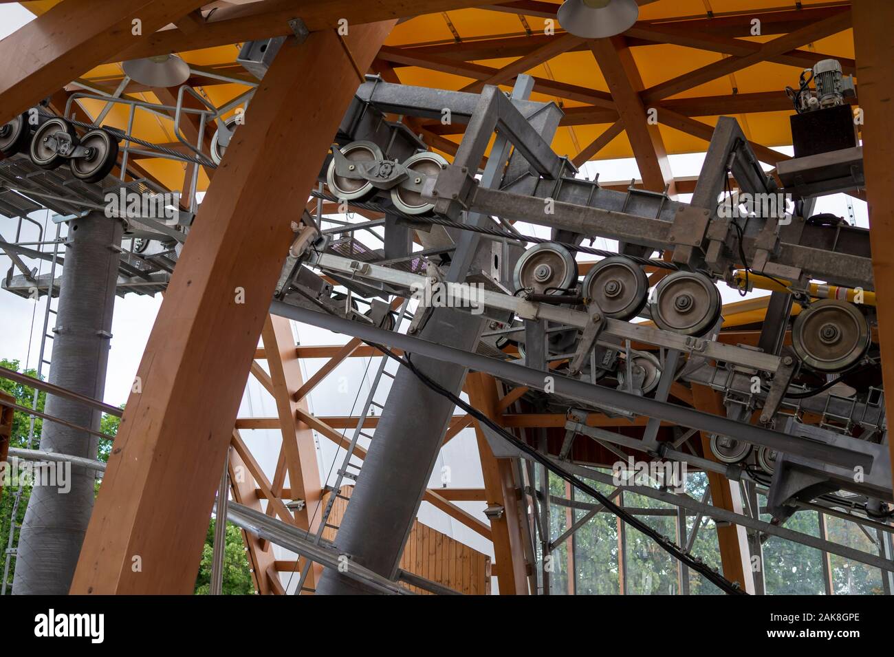 Section view of a cable car aerial tramway transportation system ...