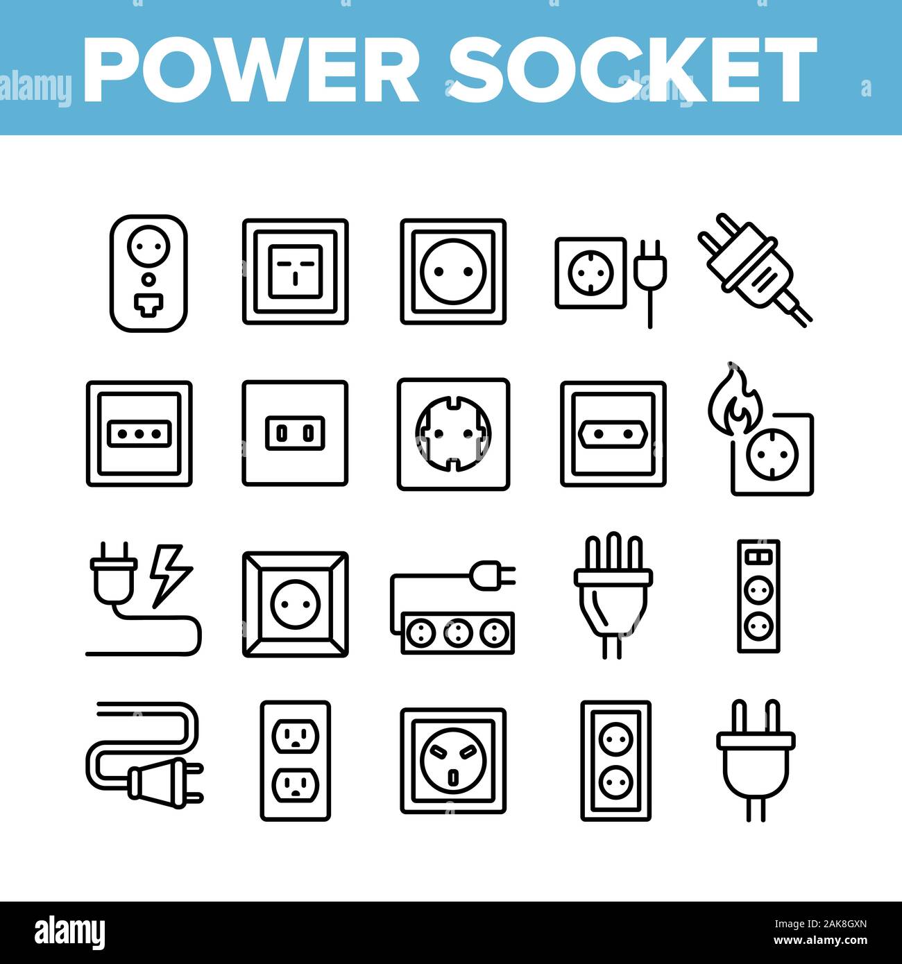 Electric Power Socket Collection Icons Set Vector Stock Vector Image ...
