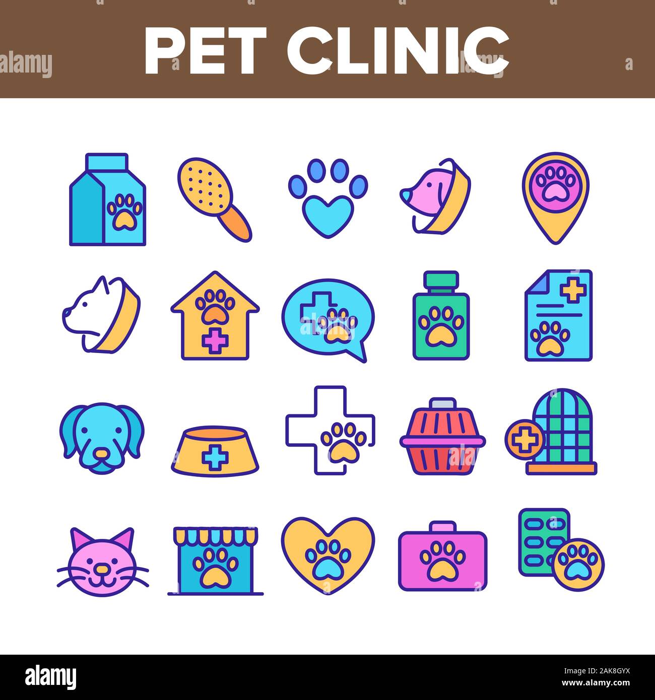 Pet Clinic Veterinary Collection Icons Set Vector Stock Vector Image ...