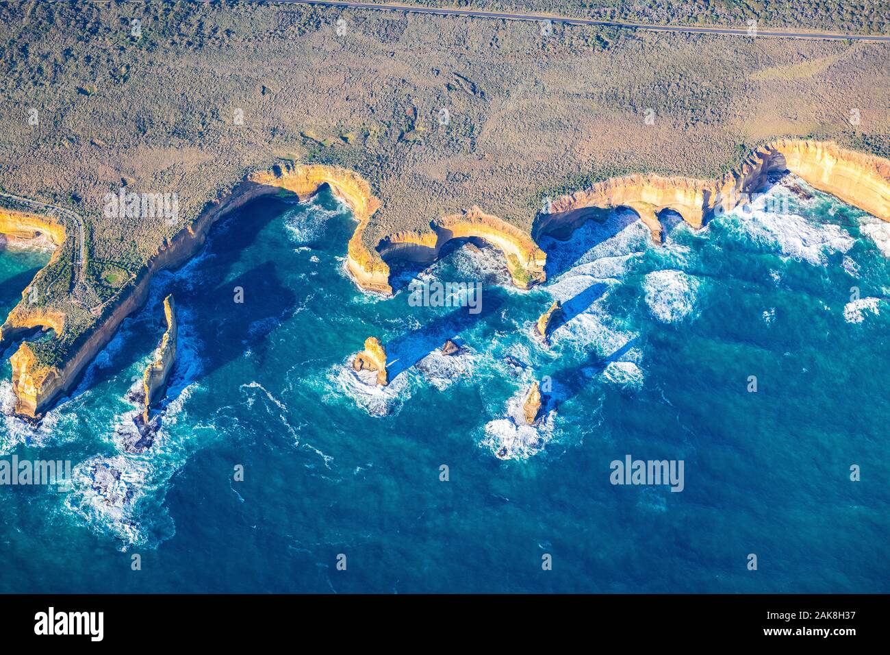Panoramic aerial view of twelve apostles coastline at Port Campbell ...