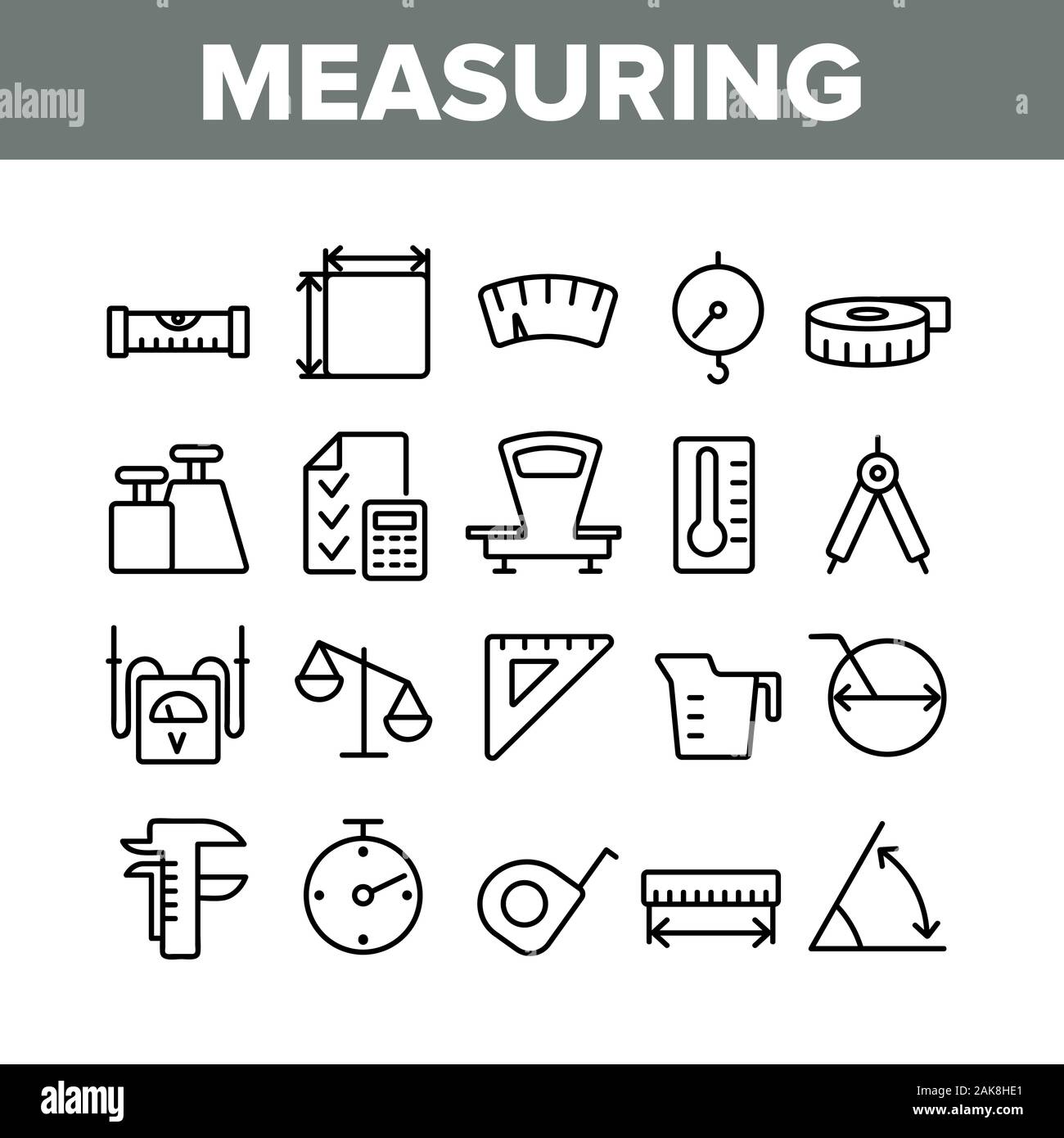 Measuring equipment collection icons set vector measuring temperature ...