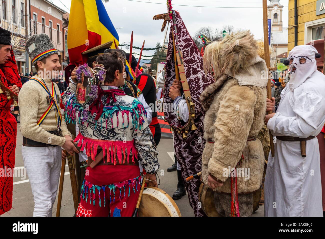 Christmas carols and games with masks. Big carnival parade, hundreds of ...