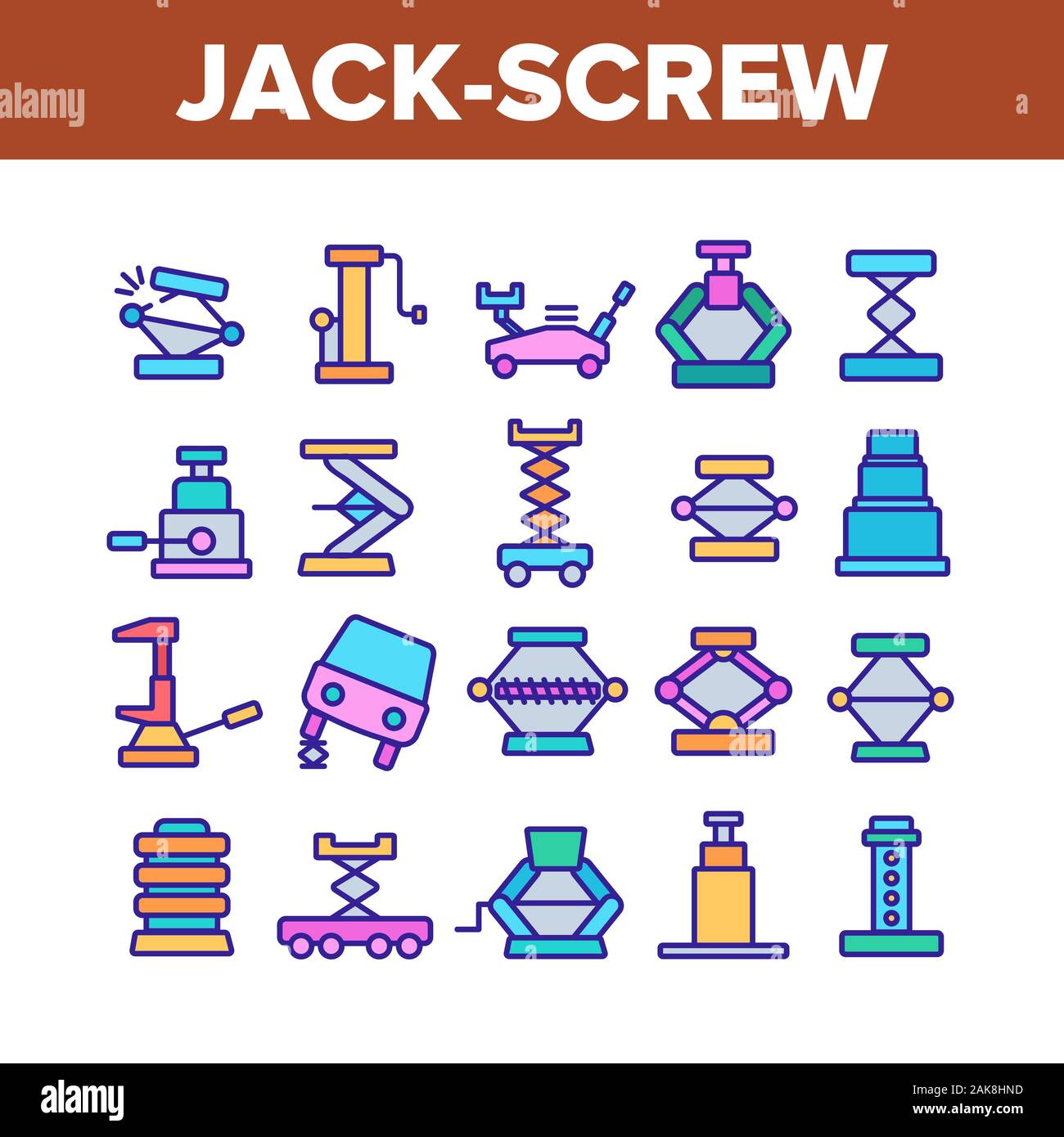 Jack-screw Equipment Collection Icons Set Vector Stock Vector Image ...