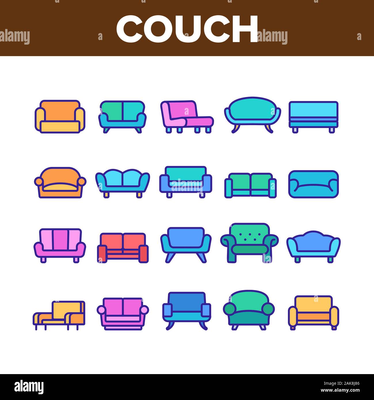 Couch Sofa Furniture Collection Icons Set Vector Stock Vector Image ...