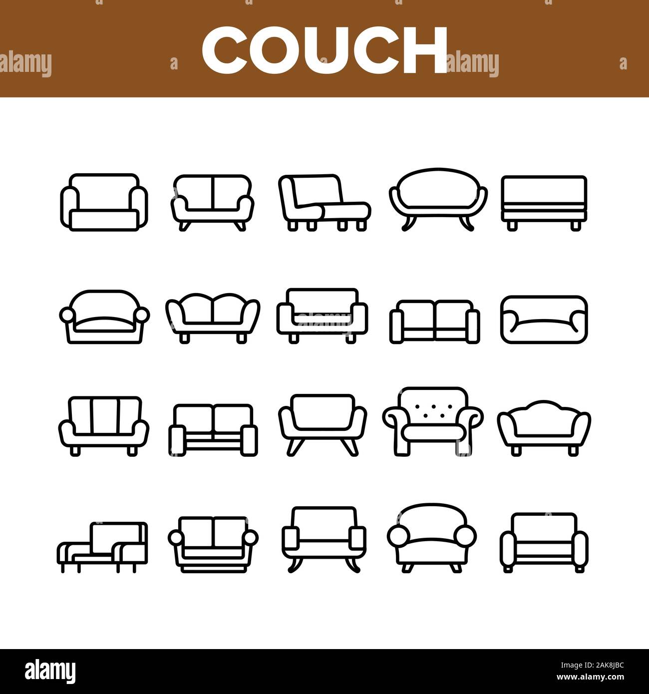 Couch Sofa Furniture Collection Icons Set Vector Stock Vector Image ...
