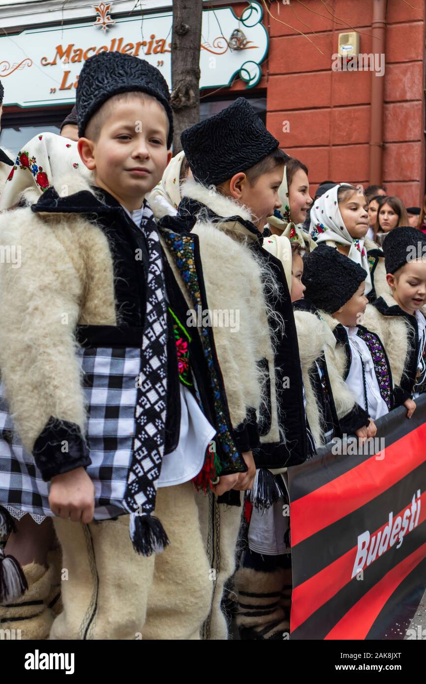 Children in traditional clothes of Maramures. Group of children at ...