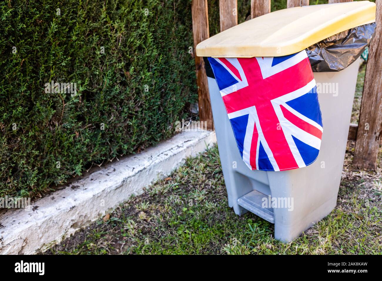 United Kingdom flag thrown in the trash by European citizens Stock ...