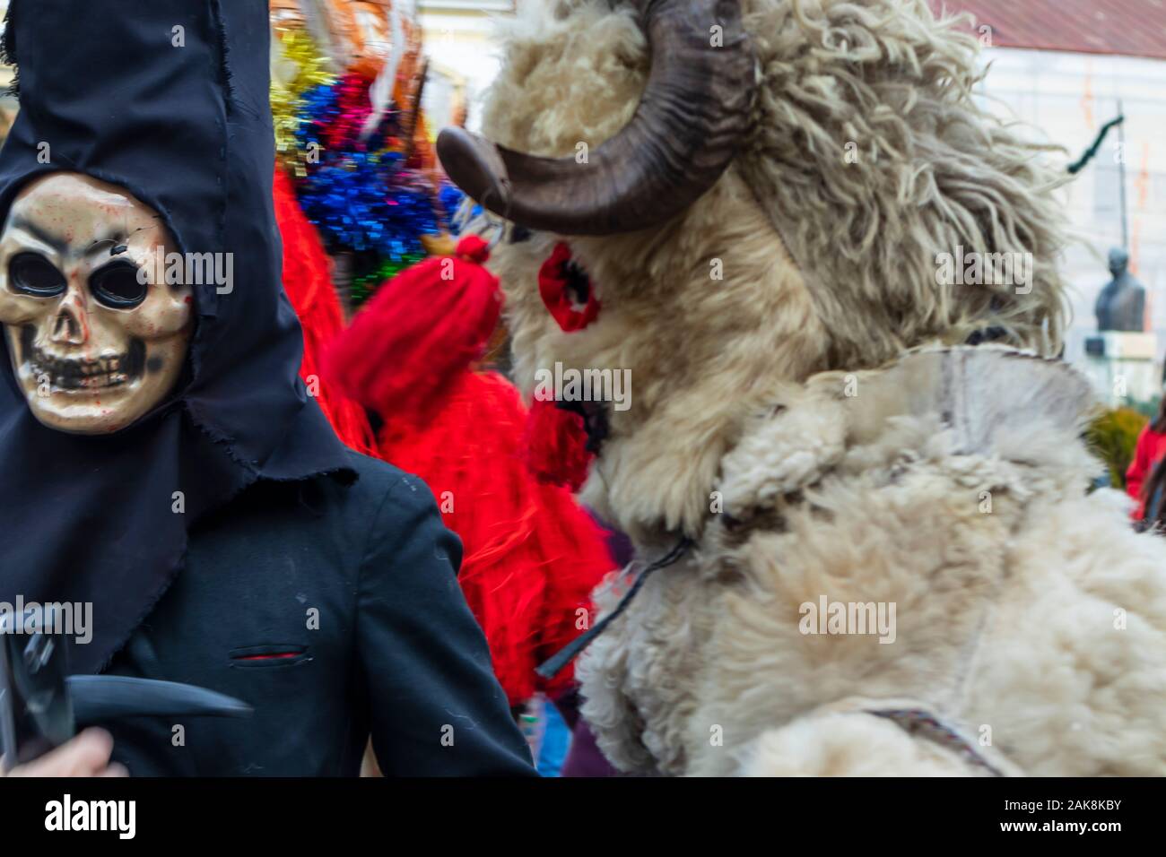 Christmas carols and games with masks. Big carnival parade, hundreds of ...