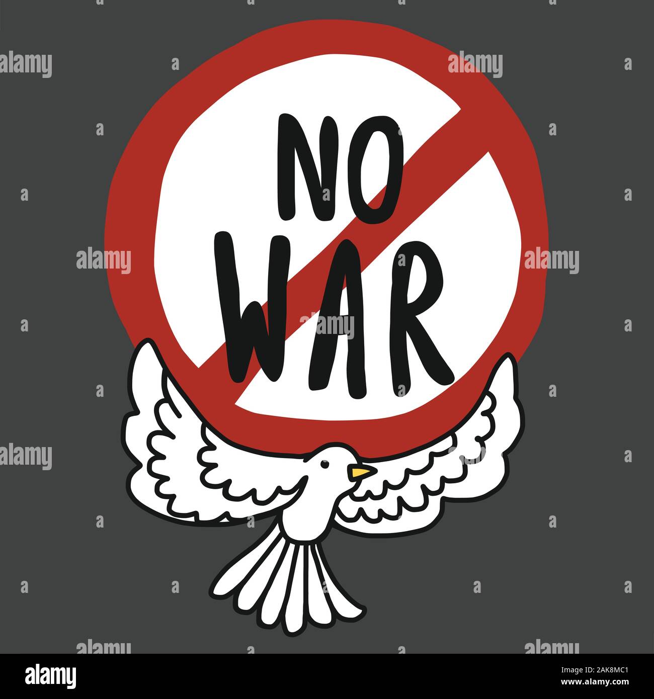 No war logo and cute white pigeon cartoon vector illustration Stock ...