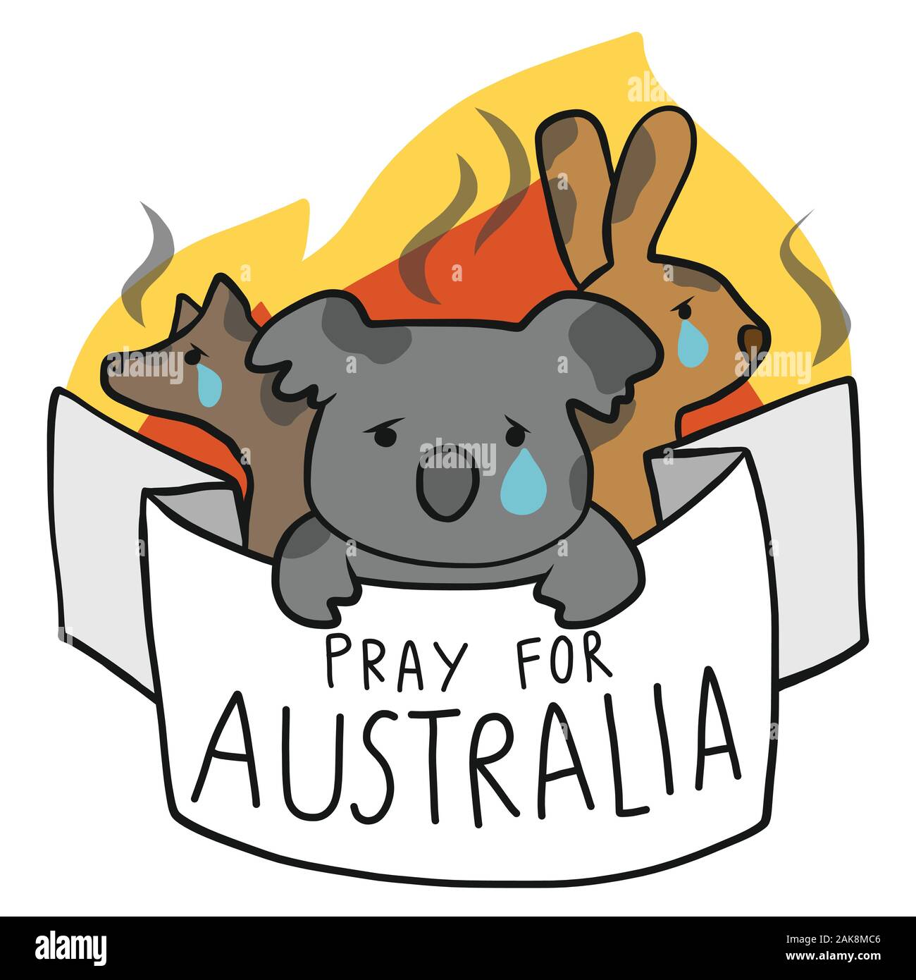 Pray for Australia koala and kangaroo and wolf cartoon vector ...