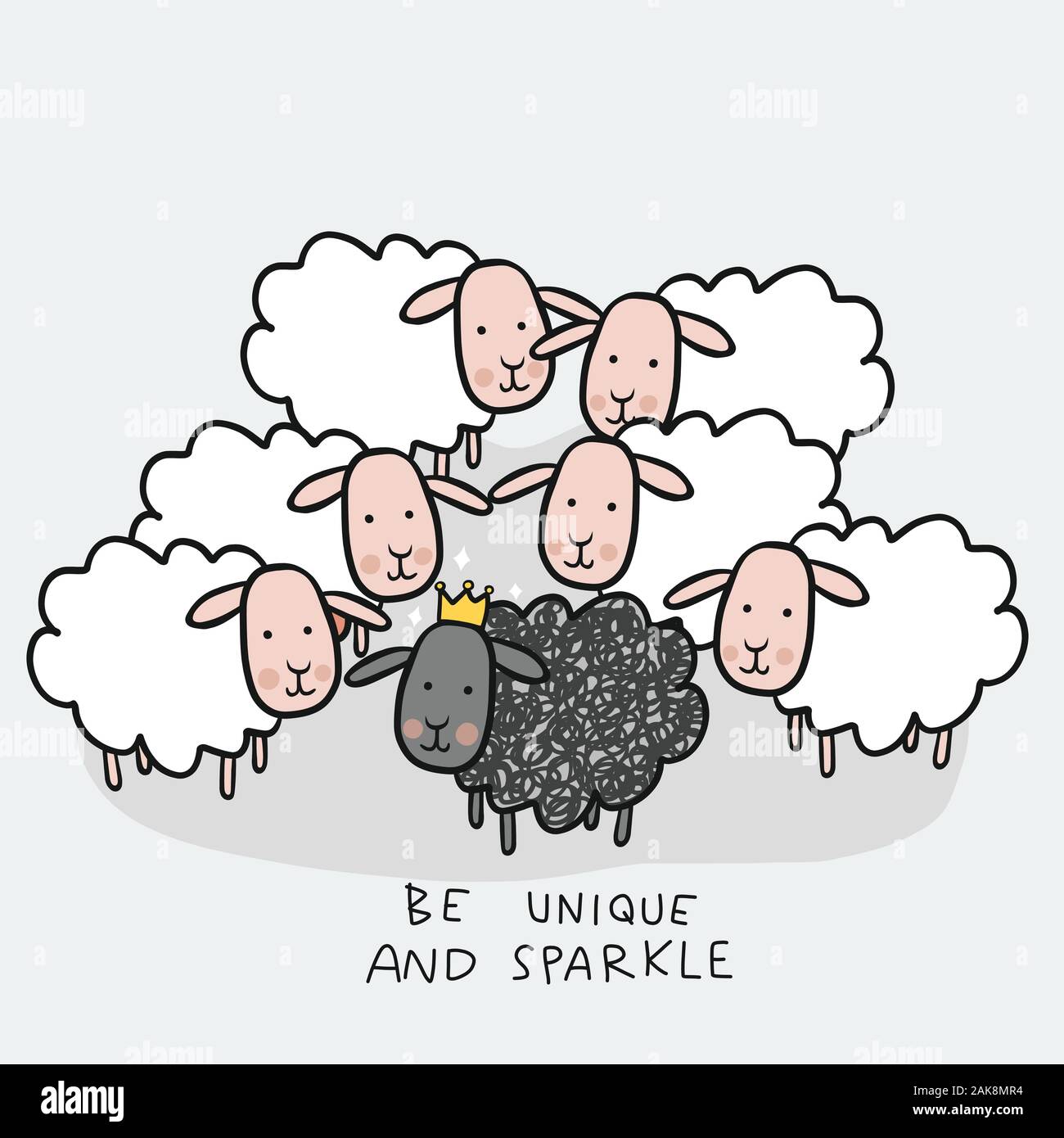 Black sheep in white sheep group, Be unique and sparkle cartoon doodle ...