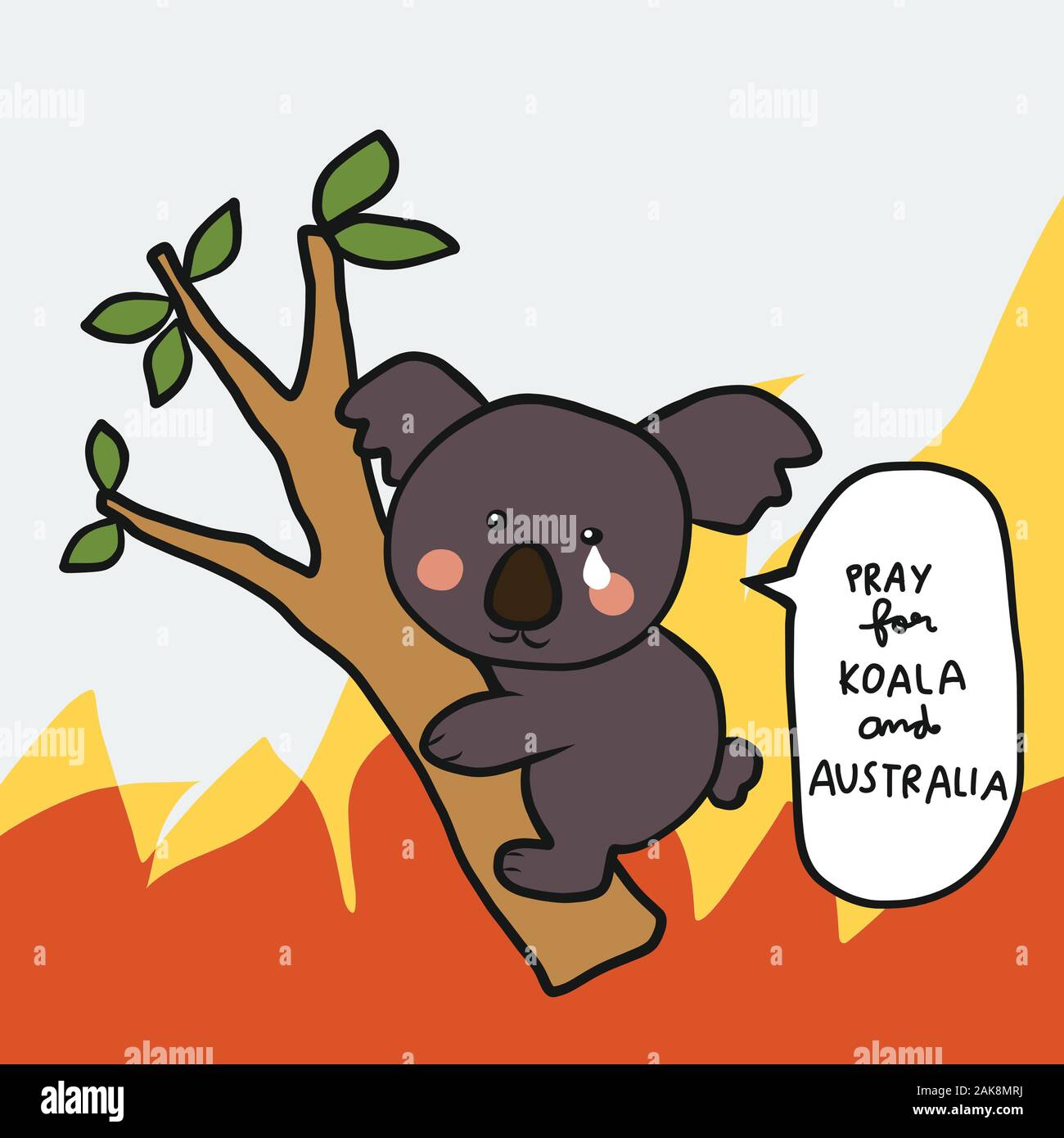 Pray for Koala and Australia cartoon vector illustration Stock Vector ...