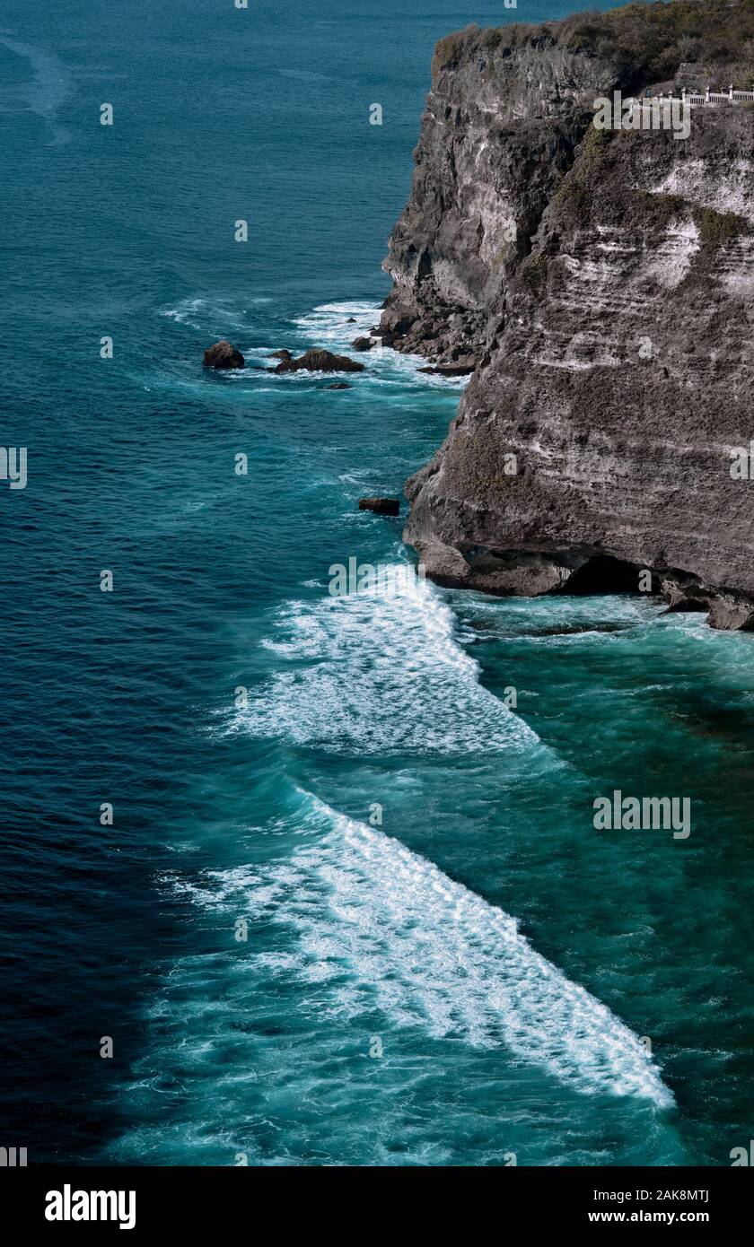 Aerial view to sea landscape, water with waves and rocks. Dramatic ...