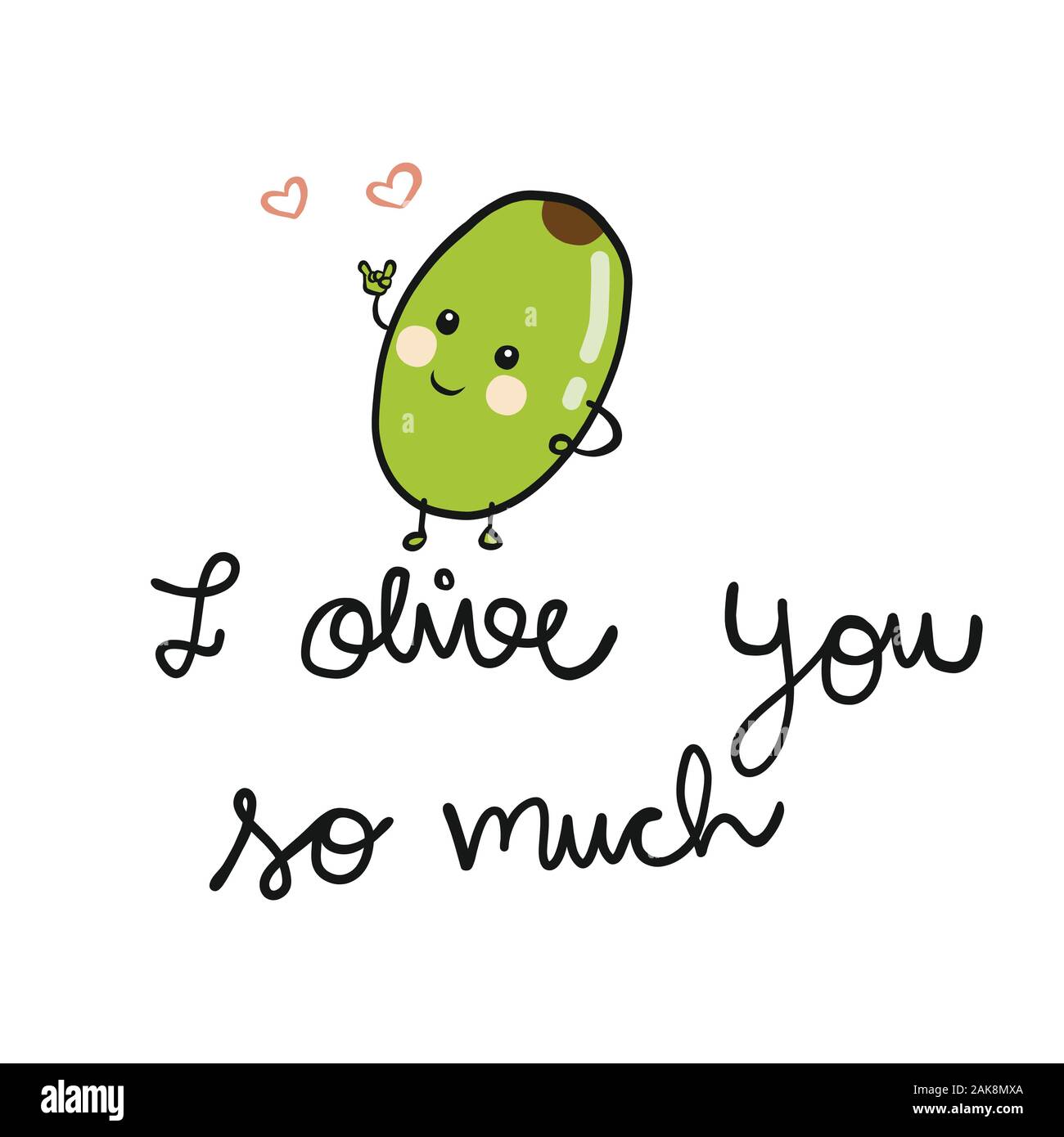 I olive you so much cute cartoon vector illustration doodle style Stock ...
