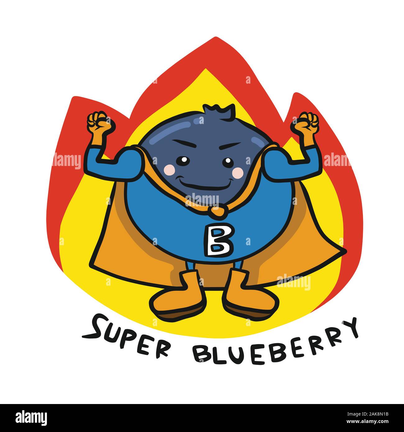 Super Blueberry hero on fire cartoon logo vector illustration Stock ...