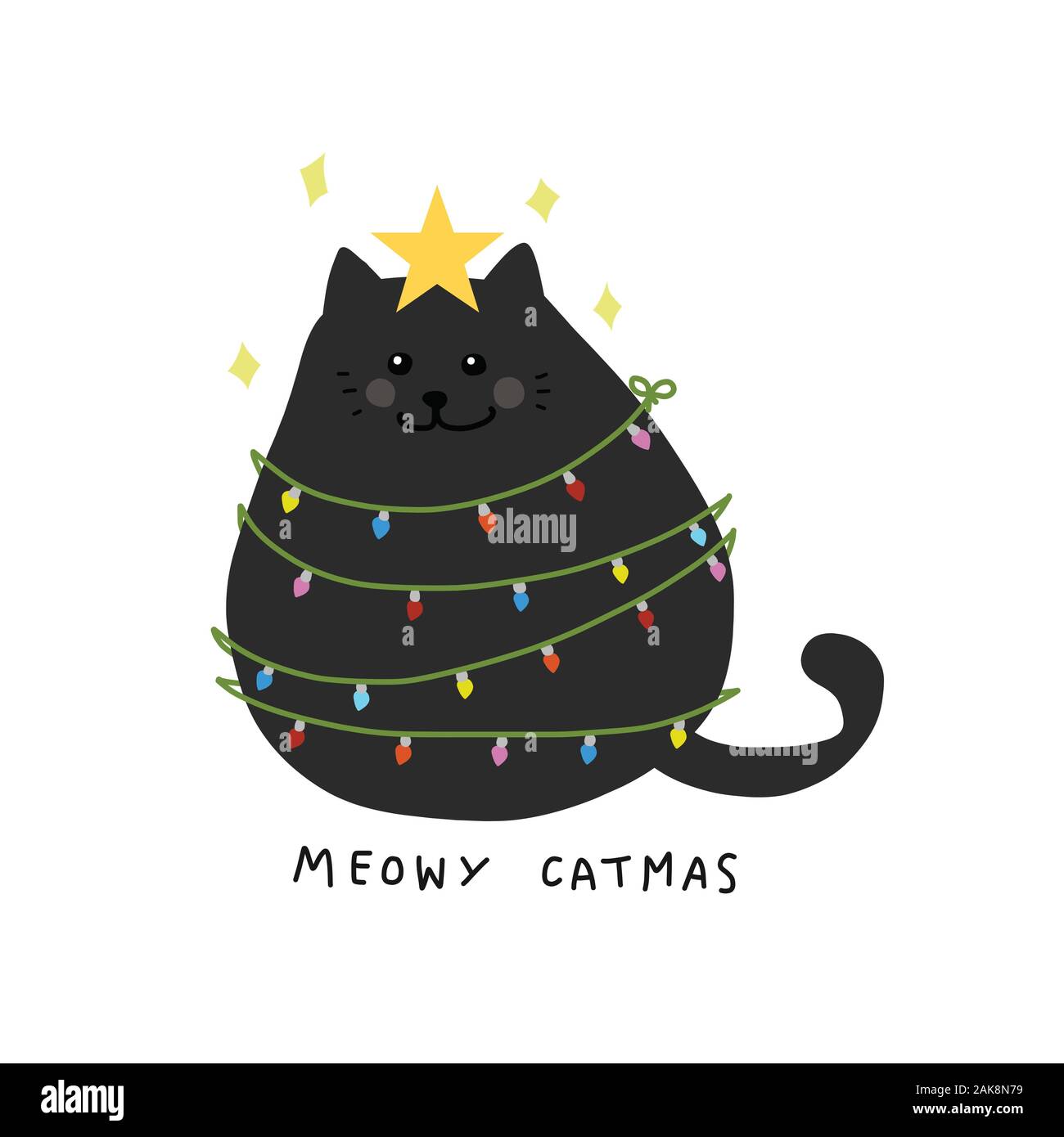 Fat cat act to be Christmas tree with colorful lightbulb, Meowy Catmas ...