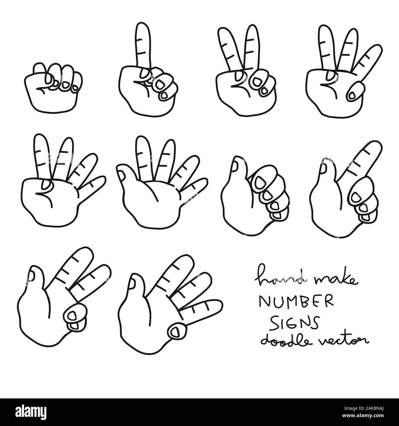Hand make number sign cartoon vector illustration doodle style Stock ...