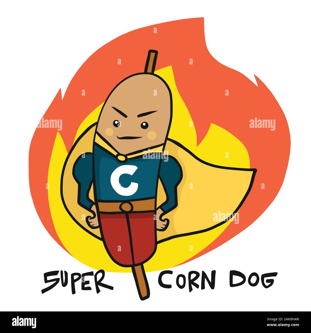 Super corndog hero on fire cartoon logo vector illustration Stock ...