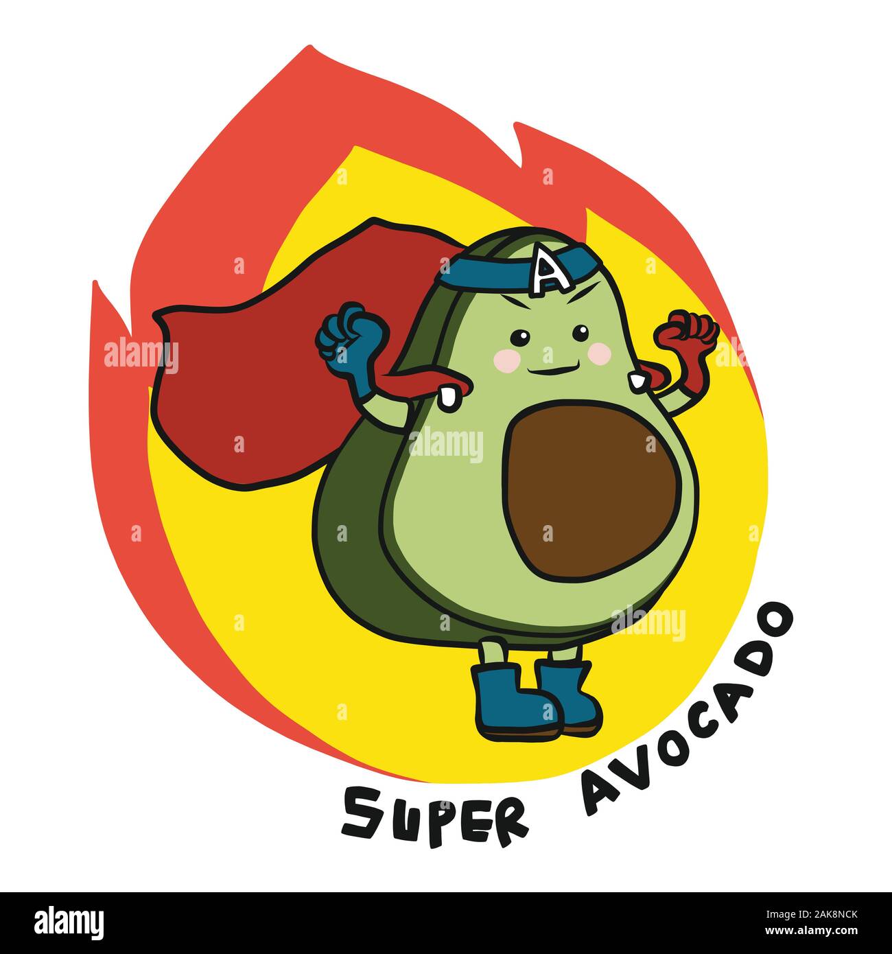 Super avocado hero on fire cartoon logo vector illustration Stock ...