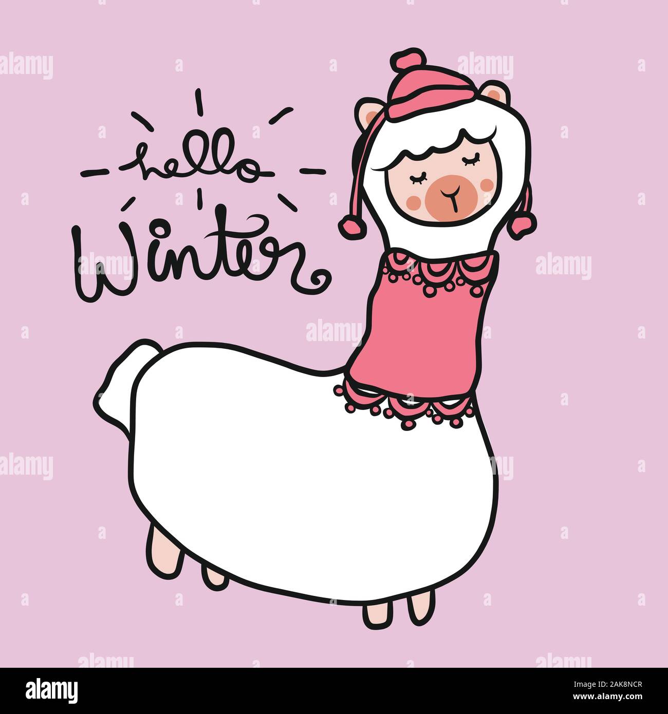 Llama female, hello winter cartoon vector illustration Stock Vector ...
