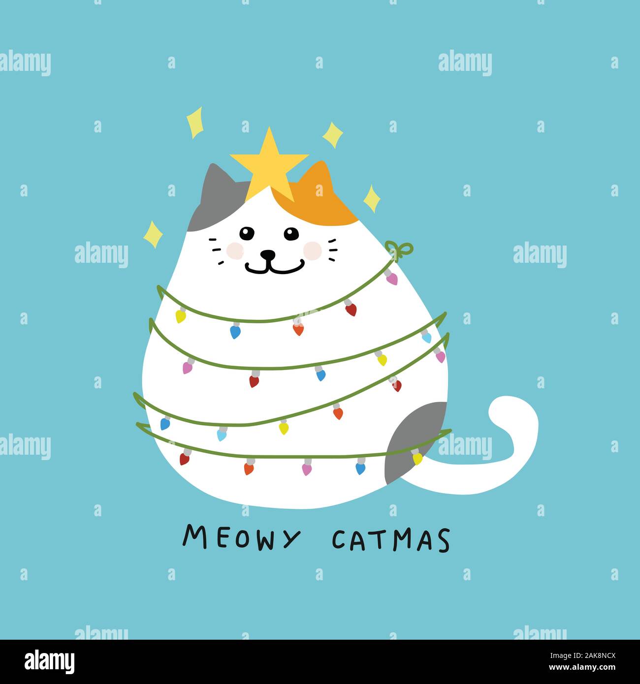 Fat cat act to be Christmas tree with colorful lightbulb, Meowy Catmas ...