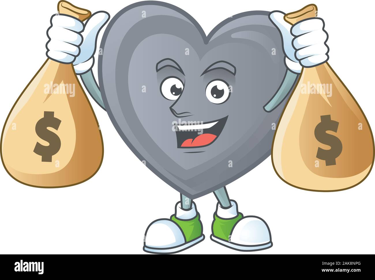 A picture of rich grey love cartoon character with two money bags Stock ...