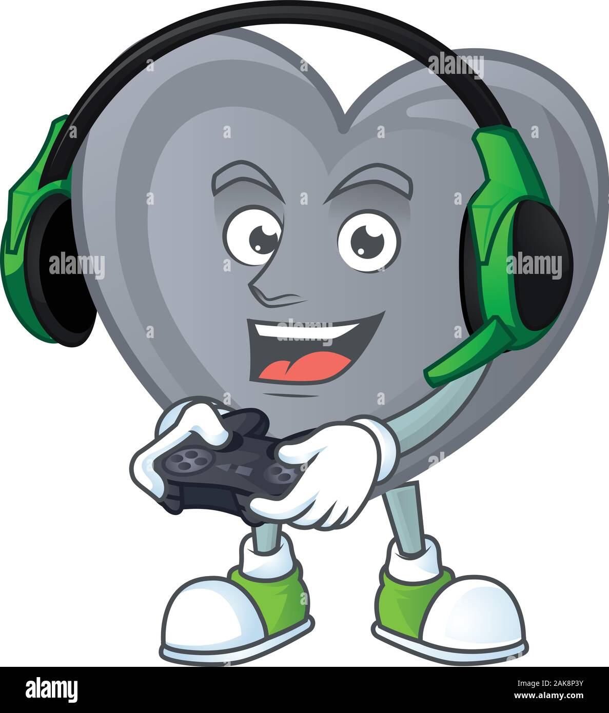 Cool grey love cartoon mascot with headphone and controller Stock ...
