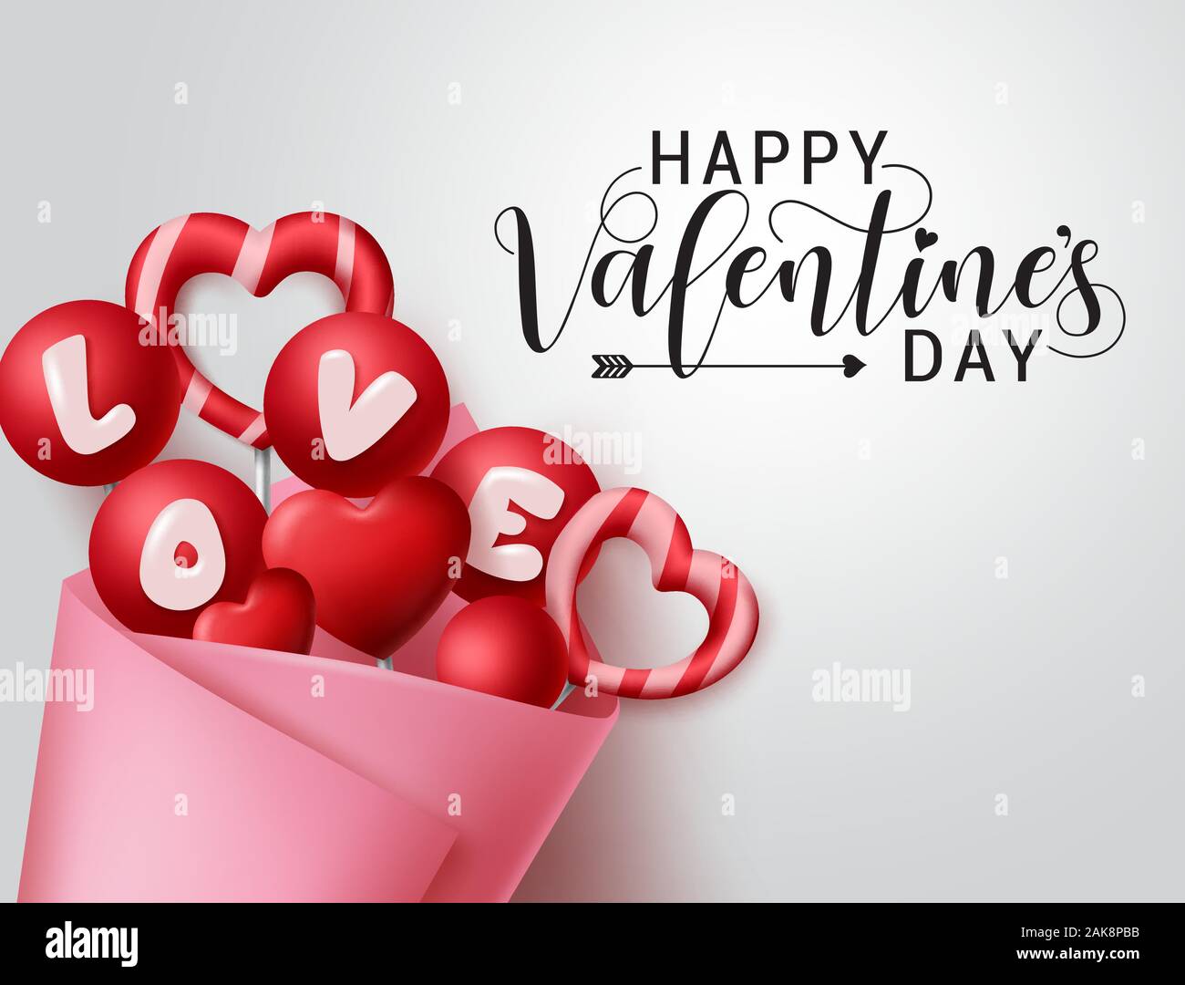 Valentines candy bouquet vector banner template. Happy valentines day ...