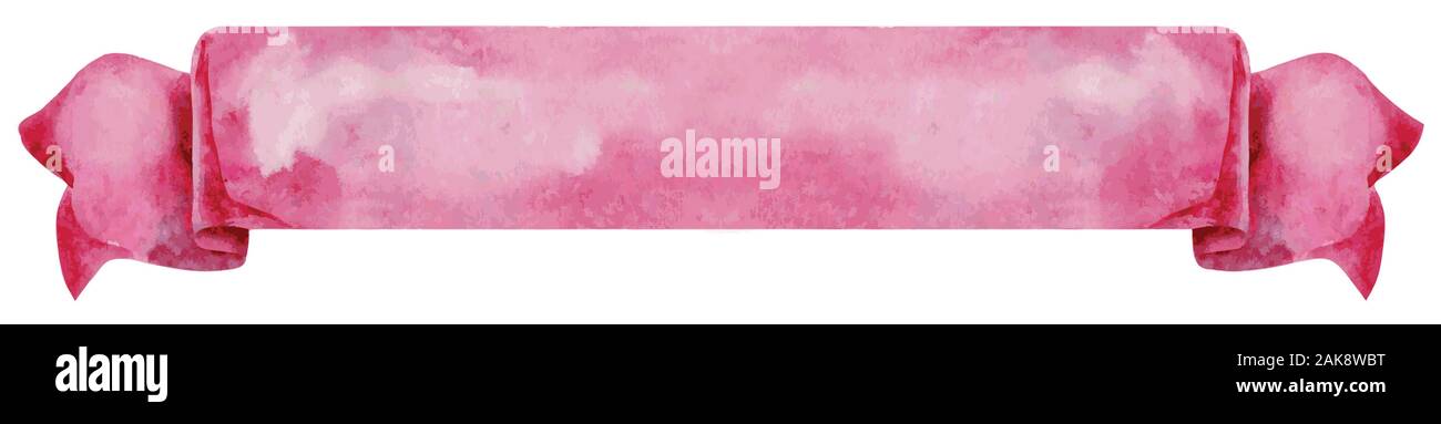 Vector pink ribbon. Hand painted banners isolated on white background ...